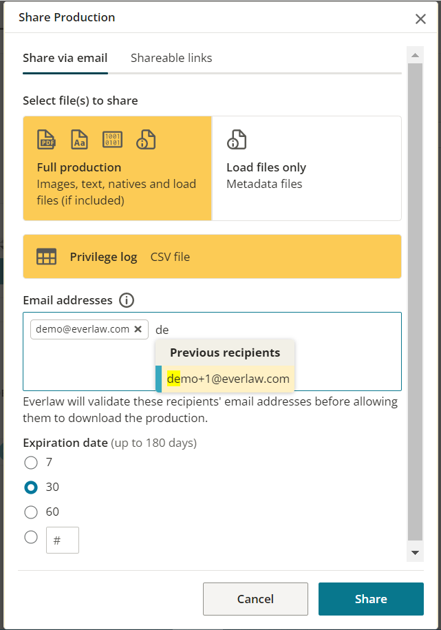 Sharing Productions and Production Access Logs – Knowledge Base