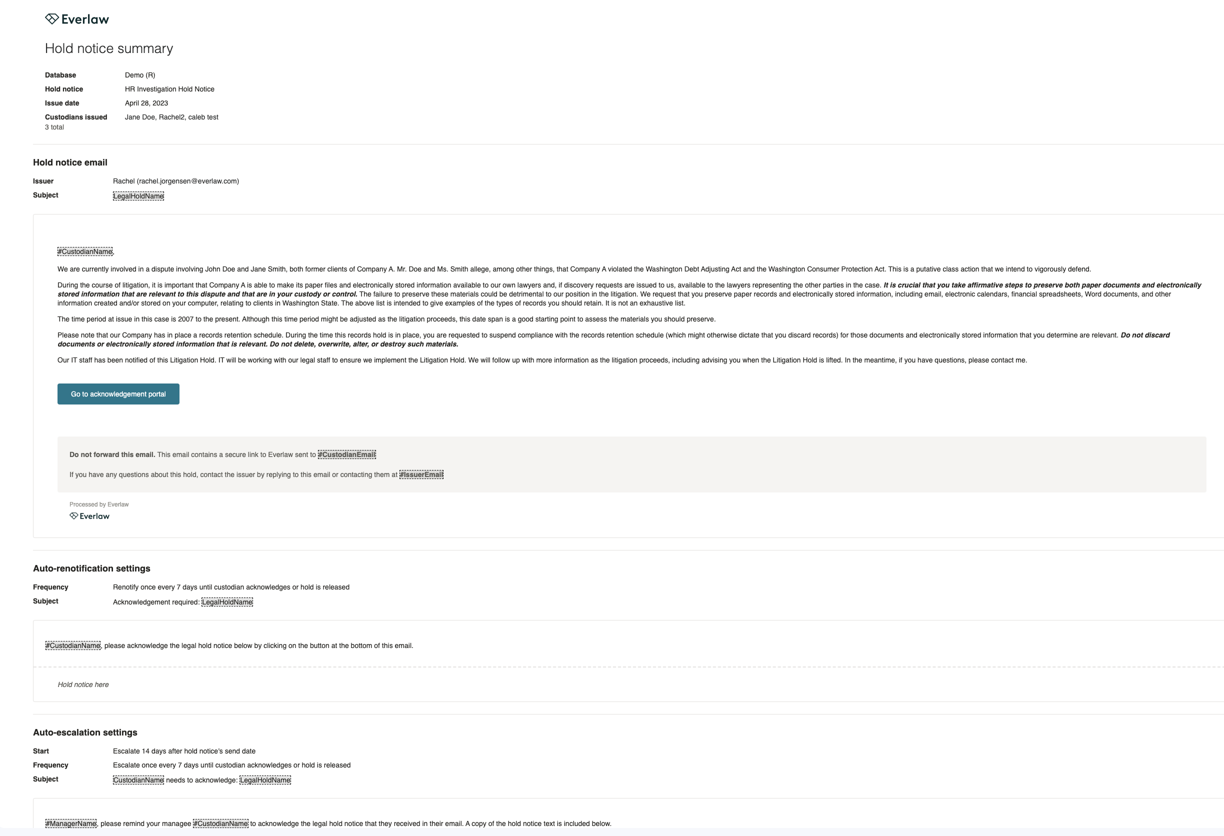 Legal Holds: Hold Notices – Knowledge Base