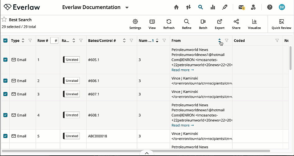 Search Results Table – Knowledge Base