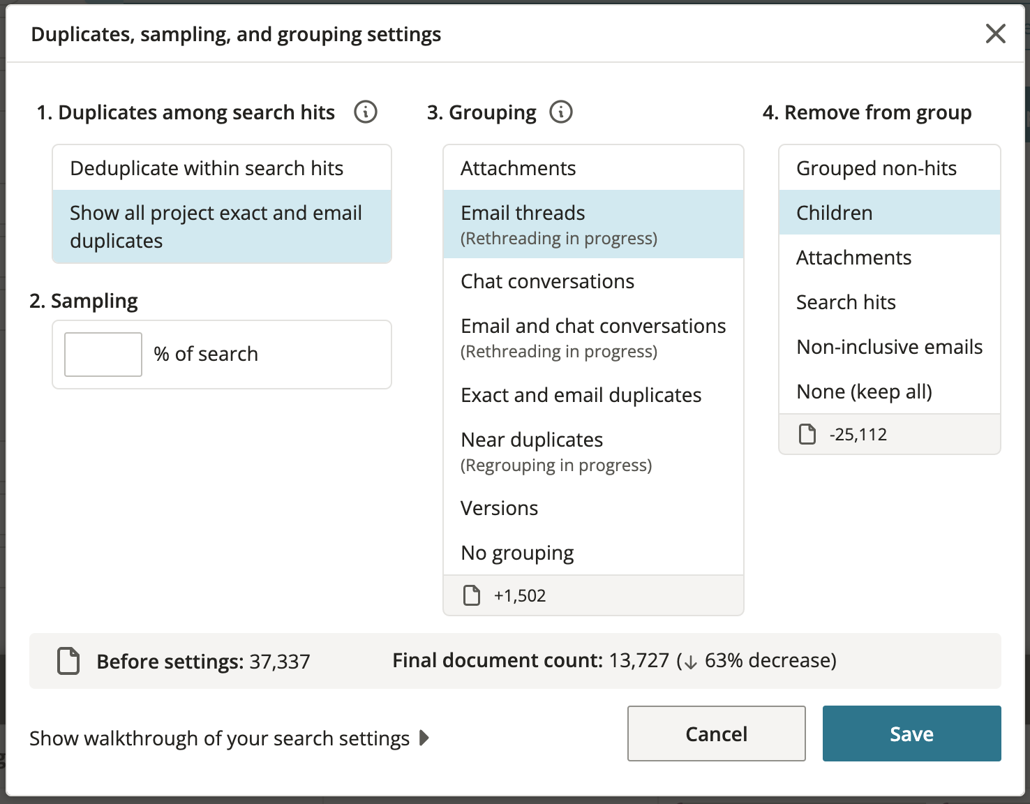 Deduplicate, Sample, Group, and Remove Search Hits Via "Search settings ...