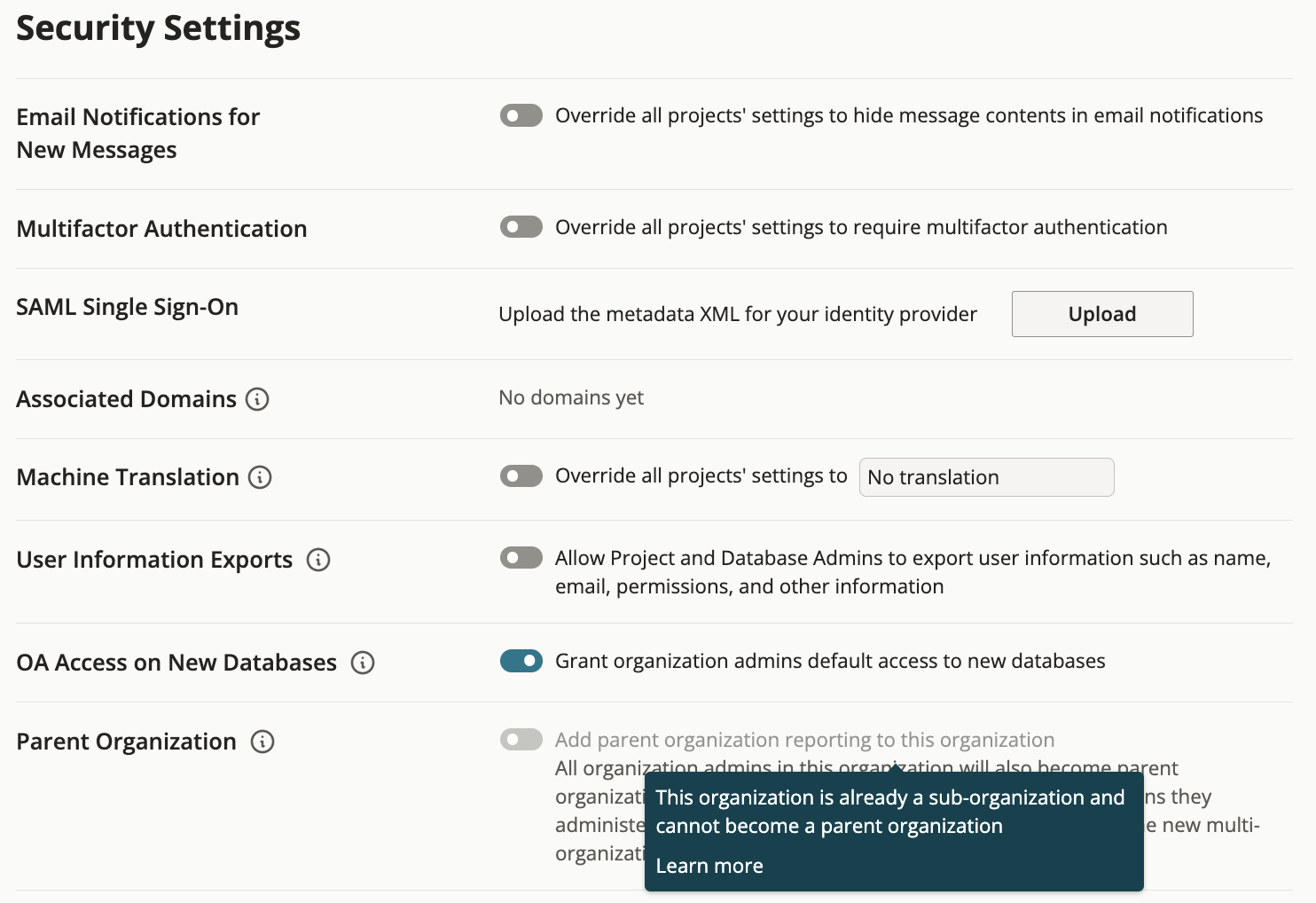Organization Admin: Parent Organization Reporting – Knowledge Base