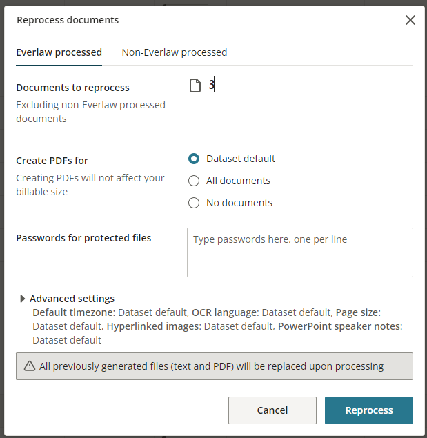 Reprocessing Everlaw and Non-Everlaw Processed Documents – Knowledge Base