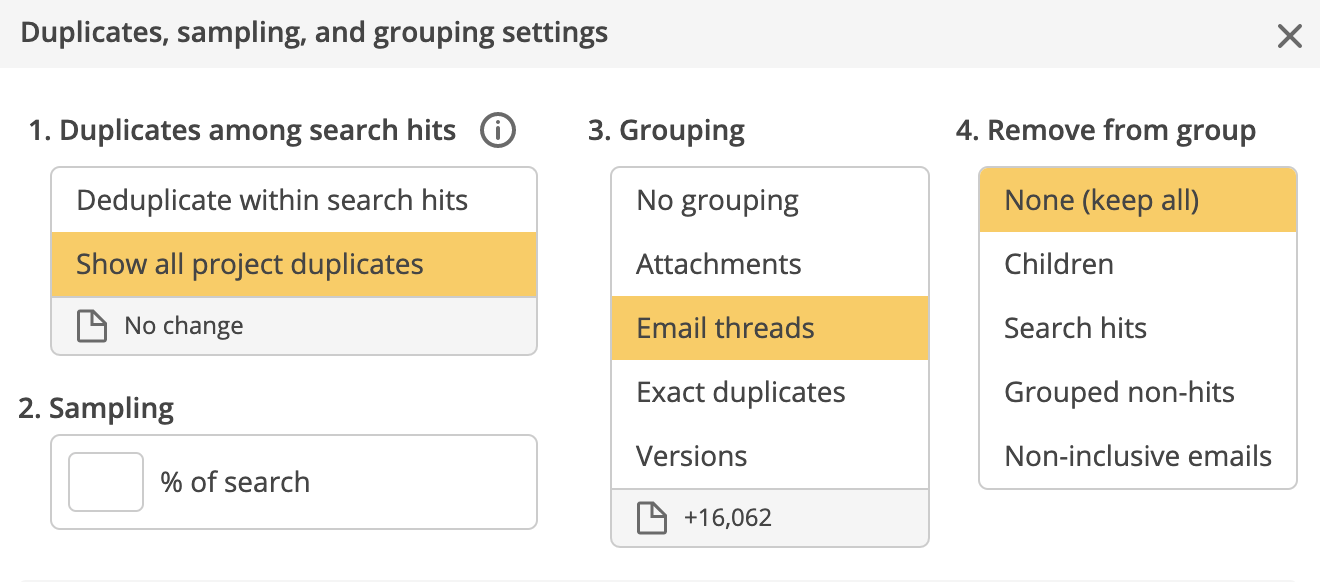 Deduplicate, Sample, Group, and Remove Search Hits Via "Search settings ...