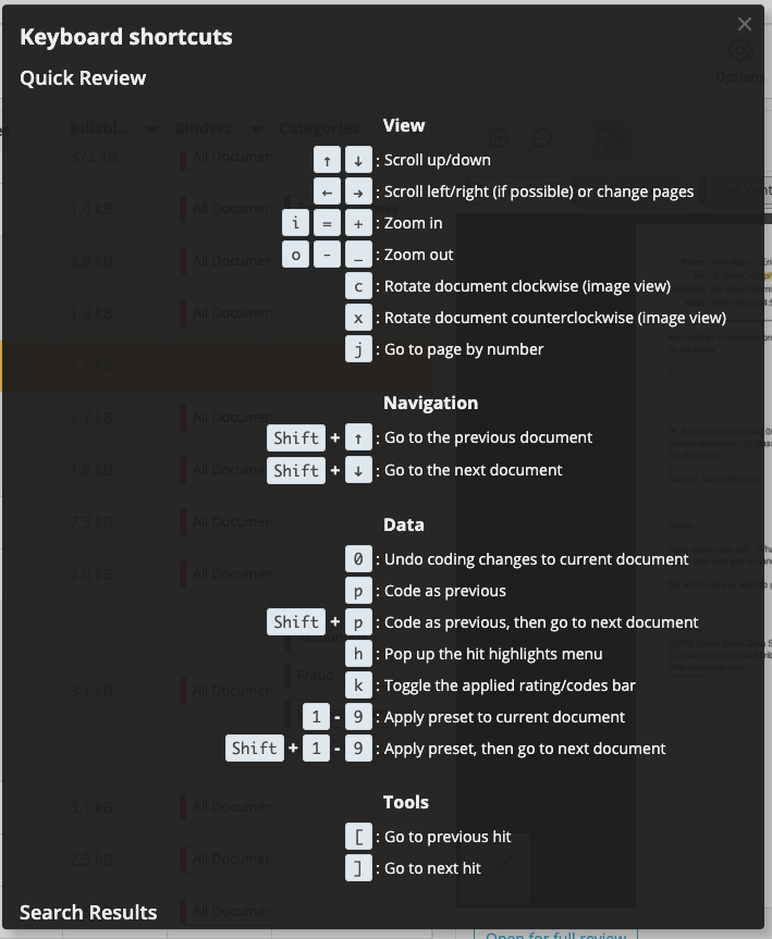 Quick Review Documents and Results – Knowledge Base