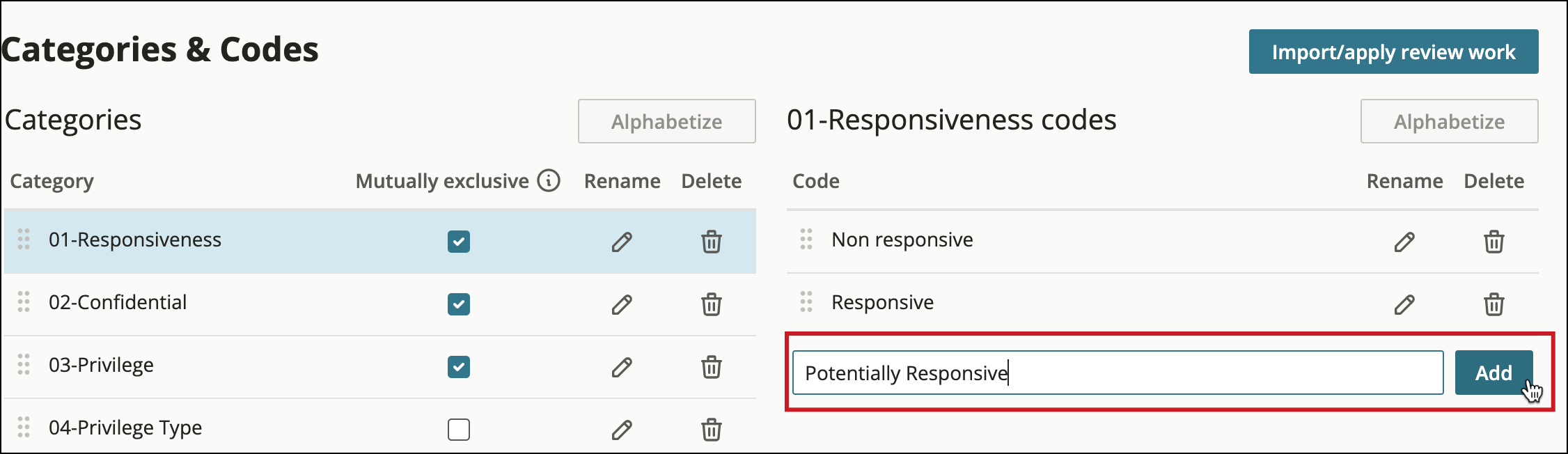 Administer Codes for Review – Knowledge Base