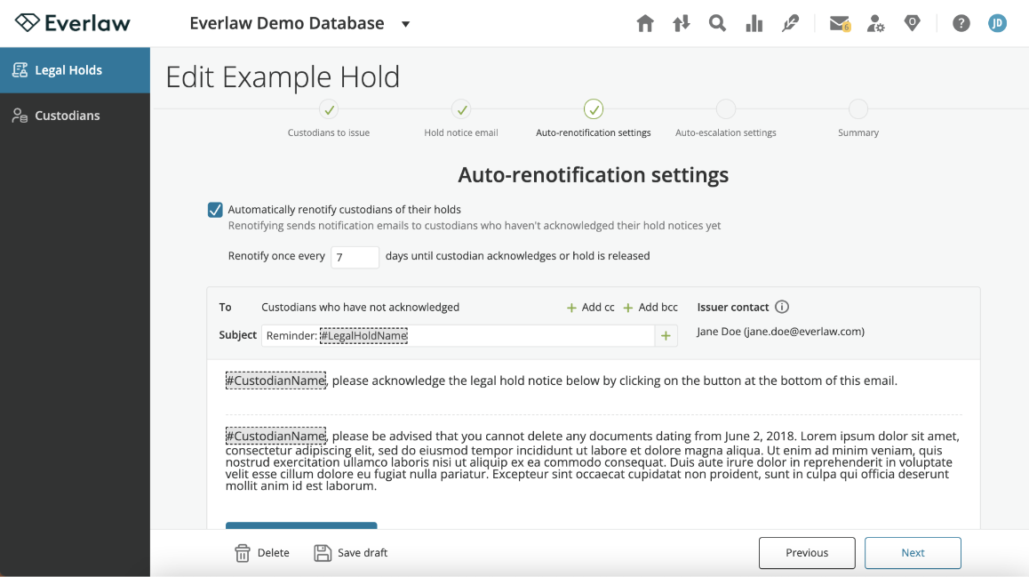 Legal Holds: Hold Notices – Knowledge Base