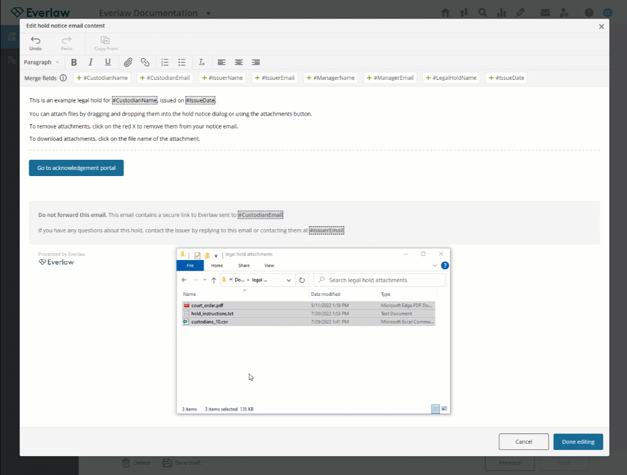 Legal Holds: Hold Notices – Knowledge Base